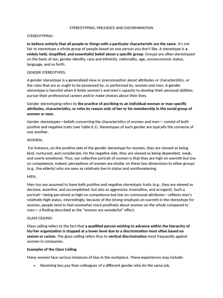 Stereotyping, Prejudice and Discrimination | PDF | Prejudices | Stereotypes