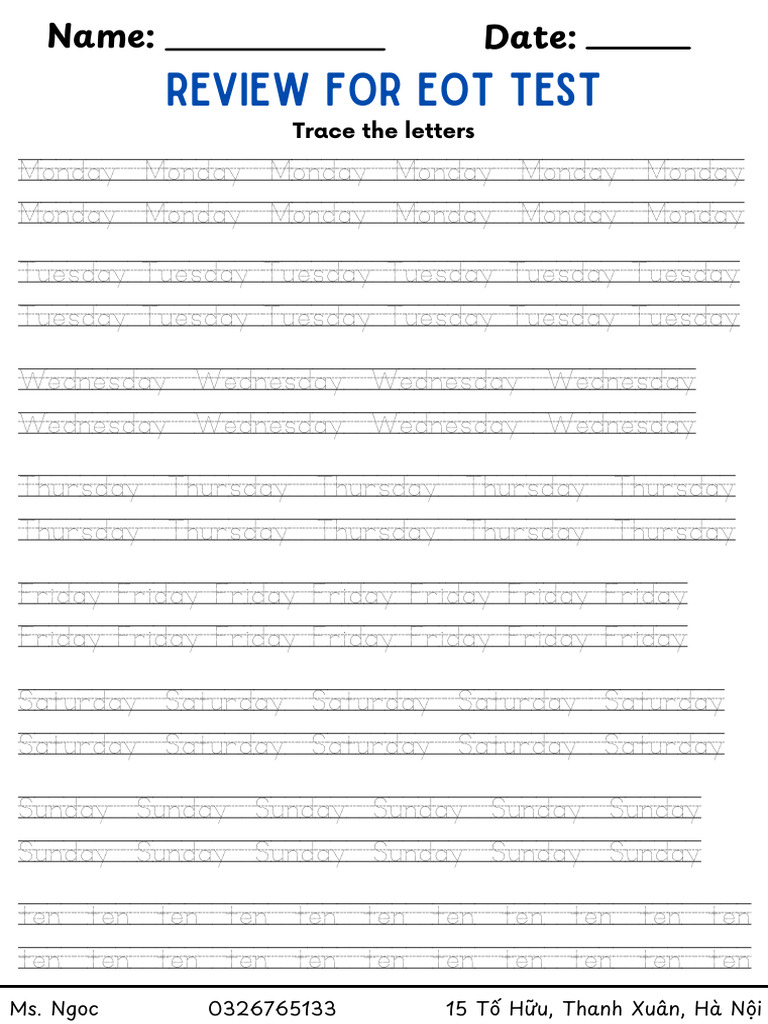 Trace Days in a Week + Ordinal Numbers | PDF