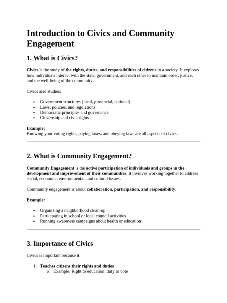 Introduction To Civics and Community Engagement | PDF | Citizenship ...