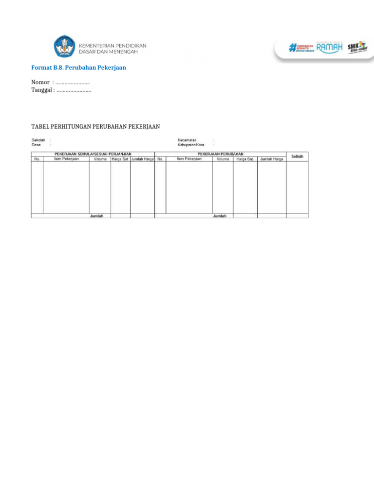 Perubahan Pekerjaan: Format B.8 | PDF