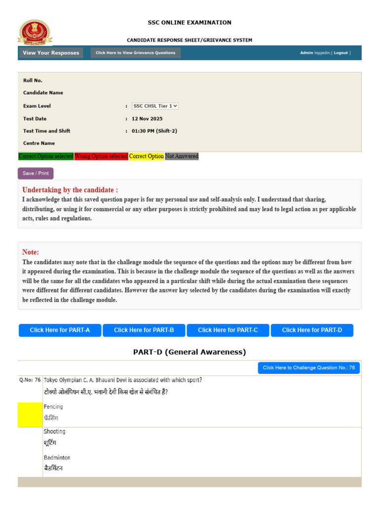SSC Online Exam Response Sheet System | PDF | Qualifications ...