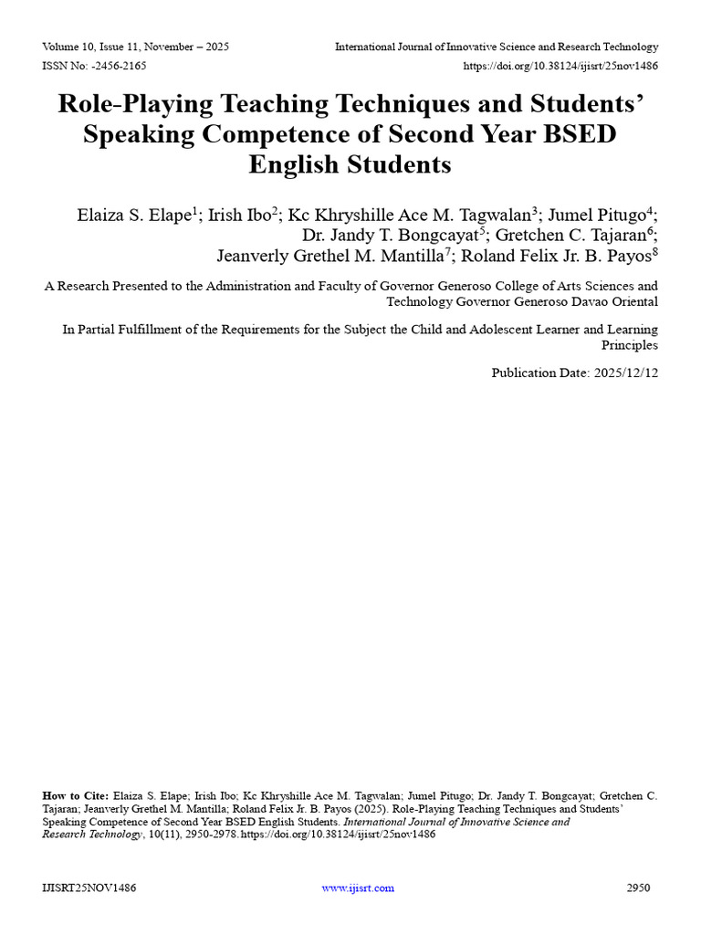 Role-Playing Teaching Techniques and Students' Speaking Competence of ...