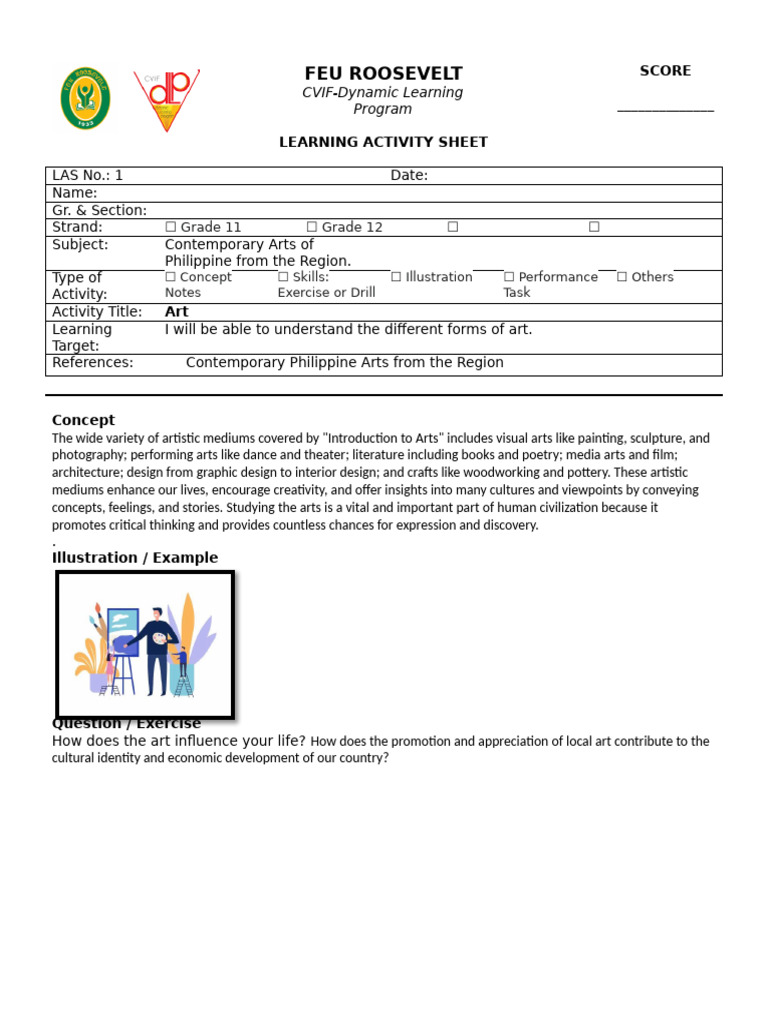 Contemporary Arts Learning Activity Sheet | PDF