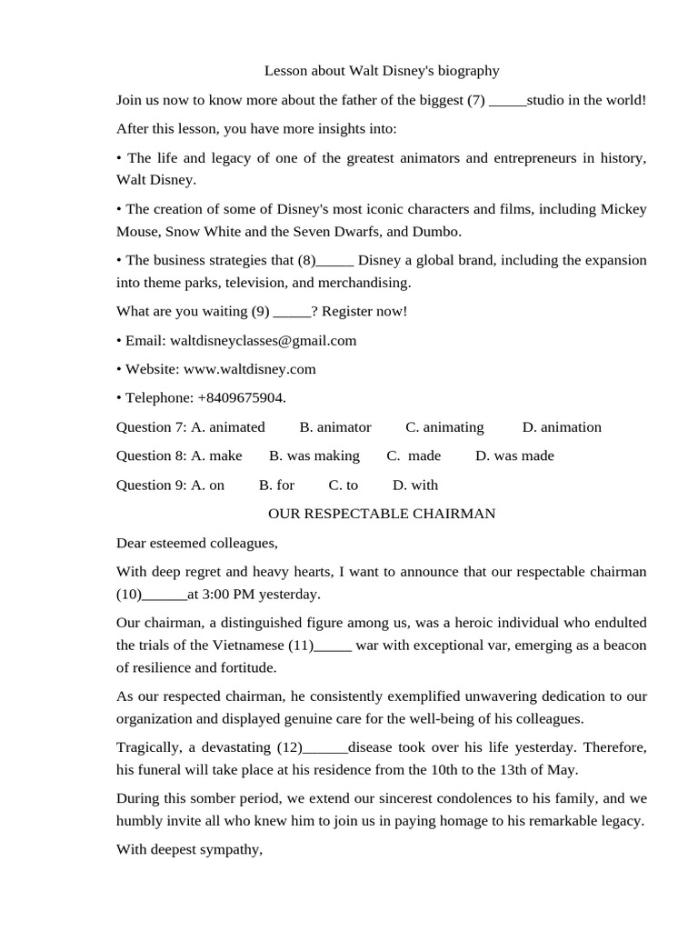 Walt Disney's Life and Legacy Explained | PDF | Vietnamese Cuisine ...