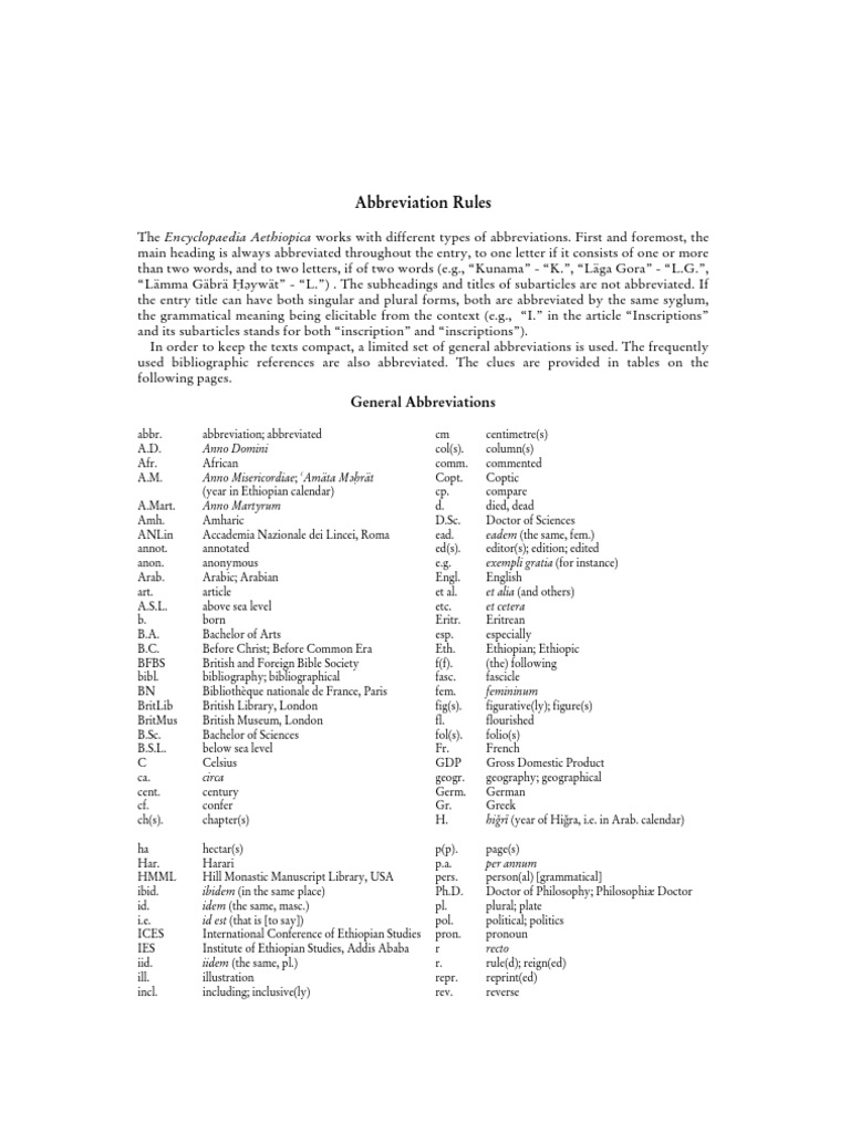 Abbreviation Guidelines for Ethiopia | PDF | Ethiopia