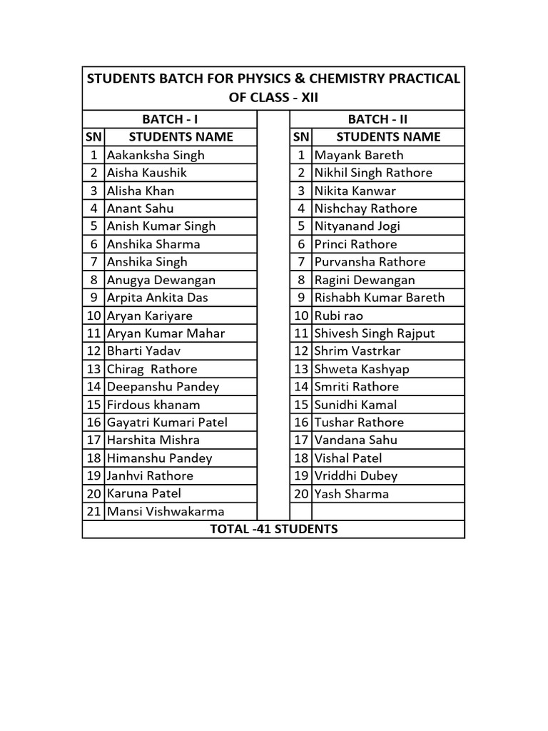 Students Batch for Practical Class XII | PDF