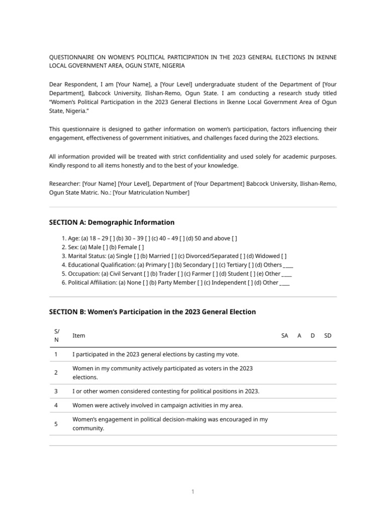 Women's Political Participation in Ikenne 2023 | PDF | Elections | Voting