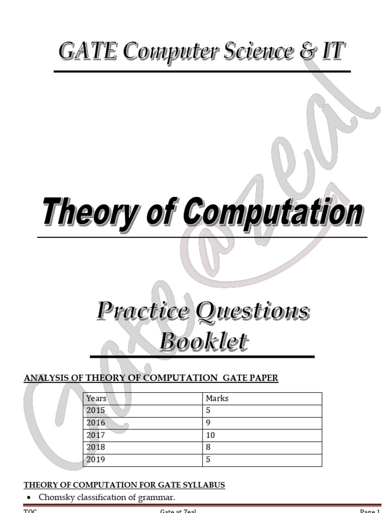 GATE Theory of Computation Analysis | PDF | Theory Of Computation ...