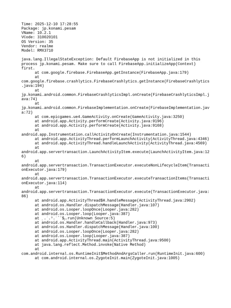 Firebase Initialization Error in PESAM App | PDF