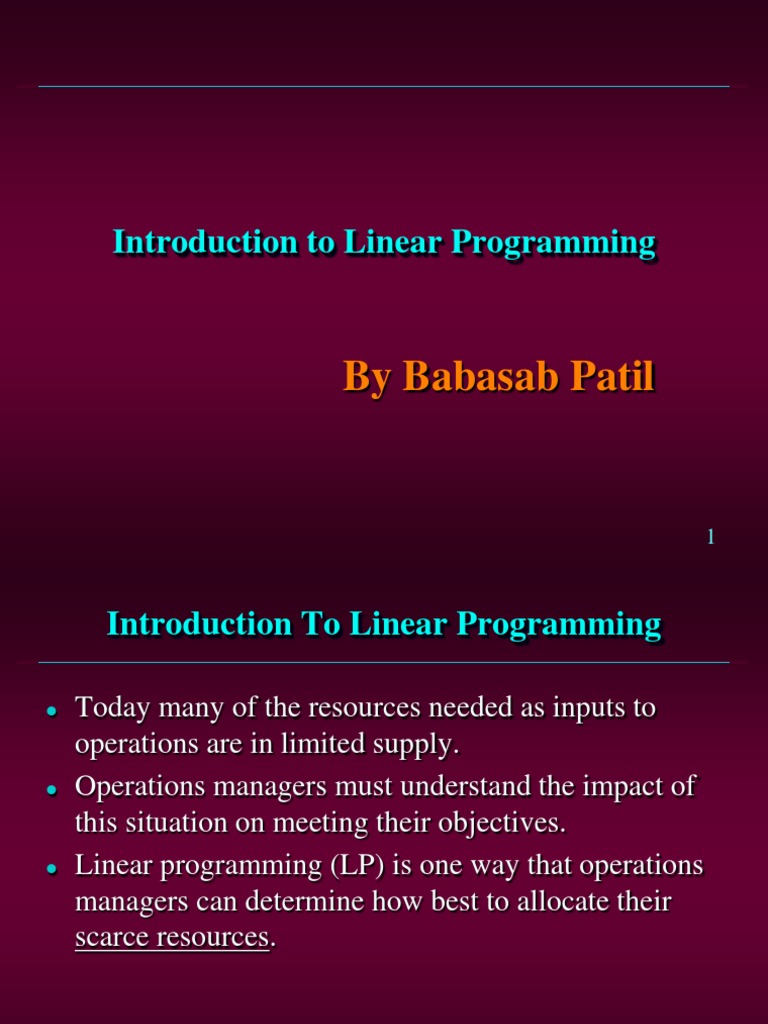 Introduction To Linear Programming Mba Pdf Linear Programming Labour Economics