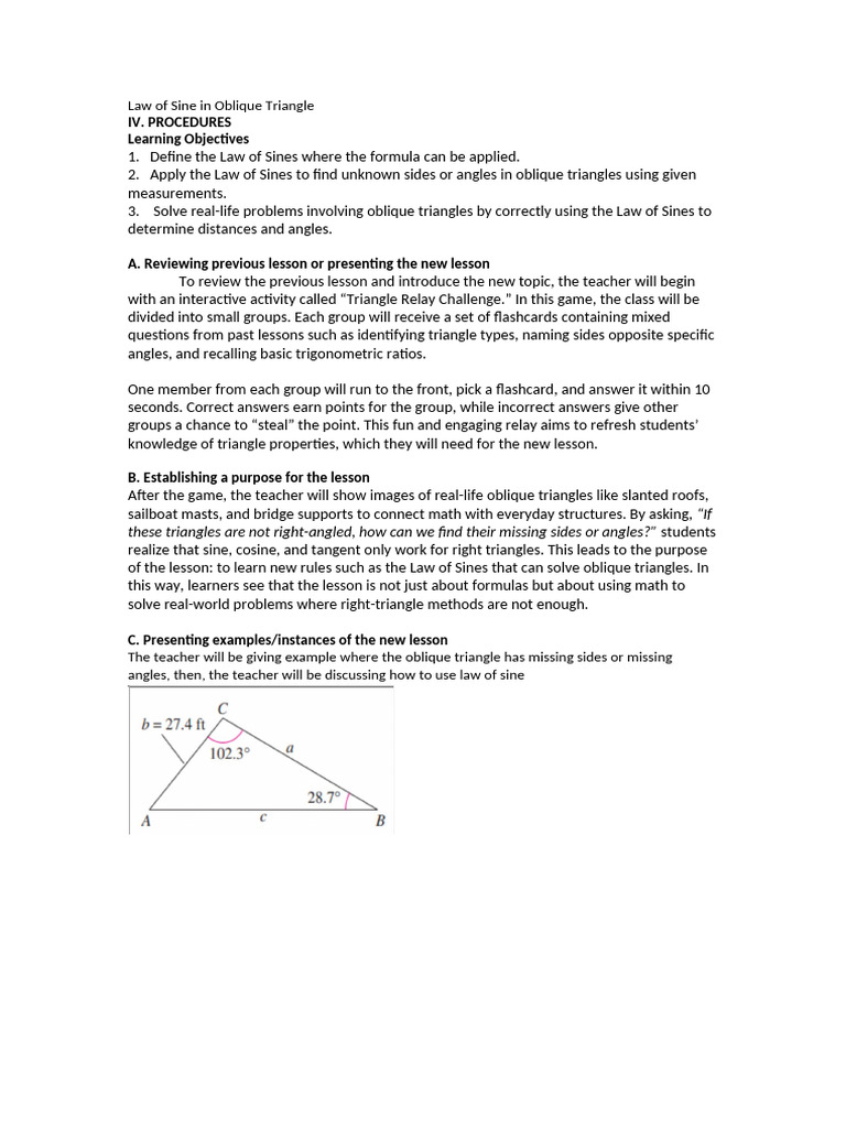 Applying Law of Sines in Oblique Triangles | PDF