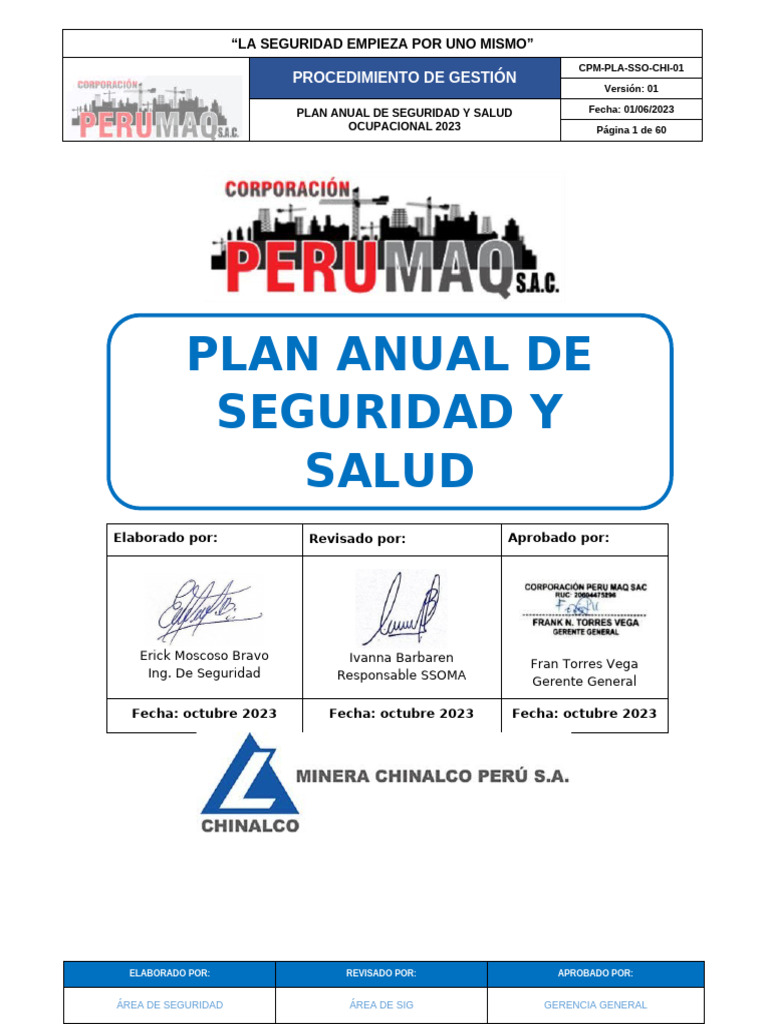 Plan Anual de SSOMA - 2023 | PDF | Seguridad y salud ocupacional | Riesgo
