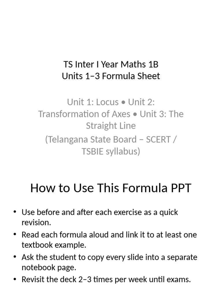 TS Inter Year 1 Maths 1B Formula Sheet | PDF | Coordinate System | Slope
