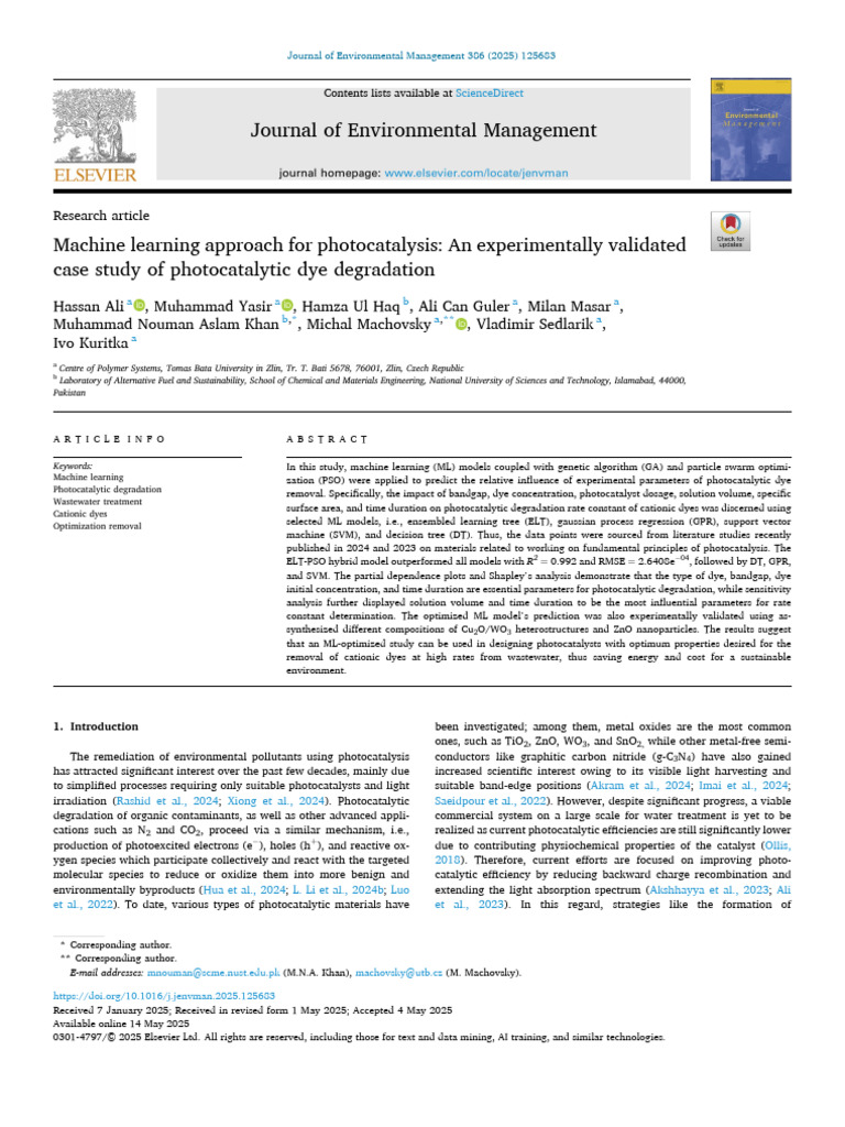 Machine Learning in Photocatalytic Dye Degradation | PDF | Machine ...