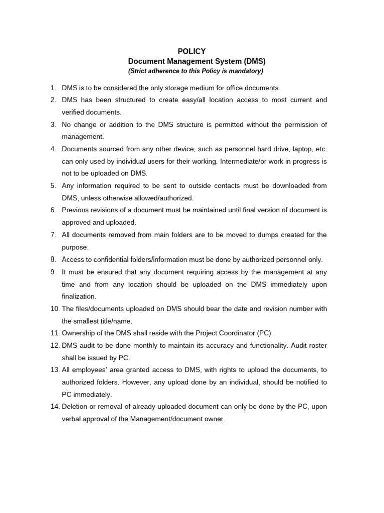Document Management System Policy | PDF