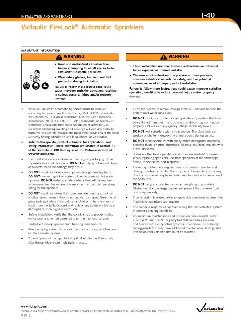 Victaulic Sprinklers Firelock Automatic | PDF | Fire Sprinkler System ...