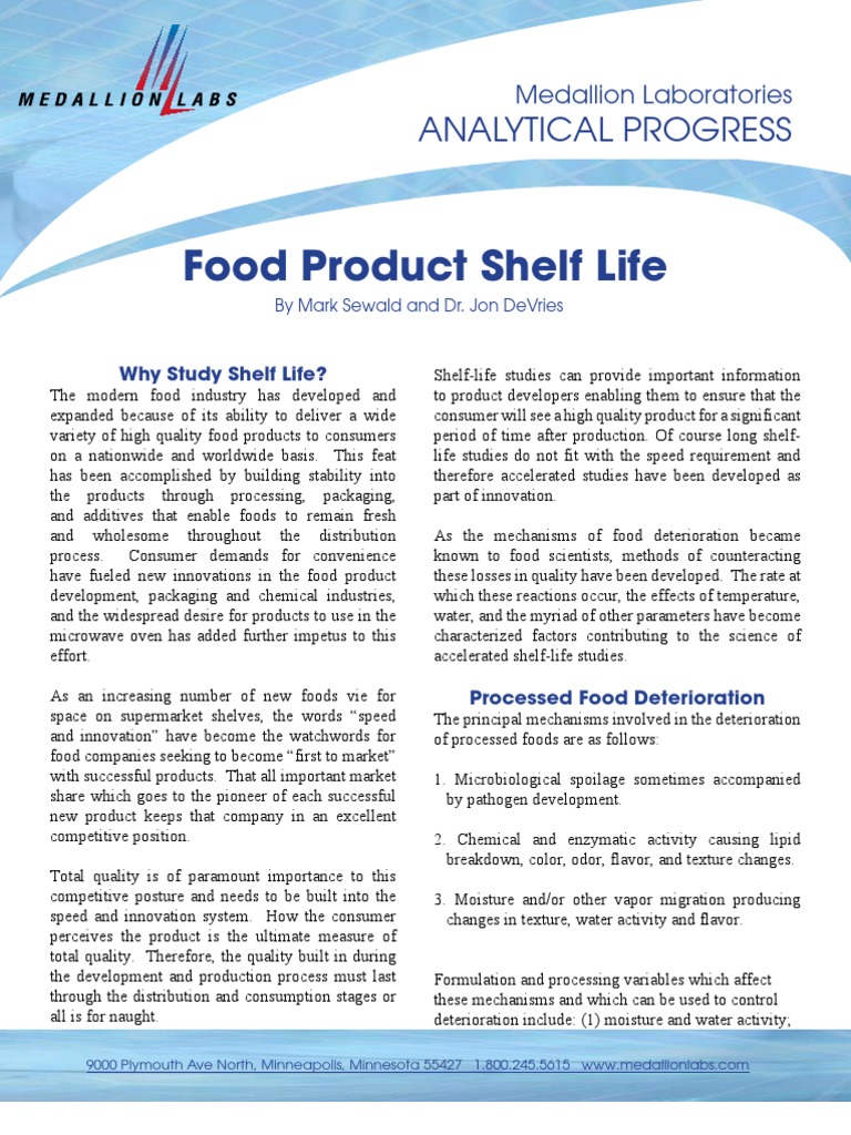 Food Product Shelf Life: Analytical Progress | PDF | Fat | Fatty Acid
