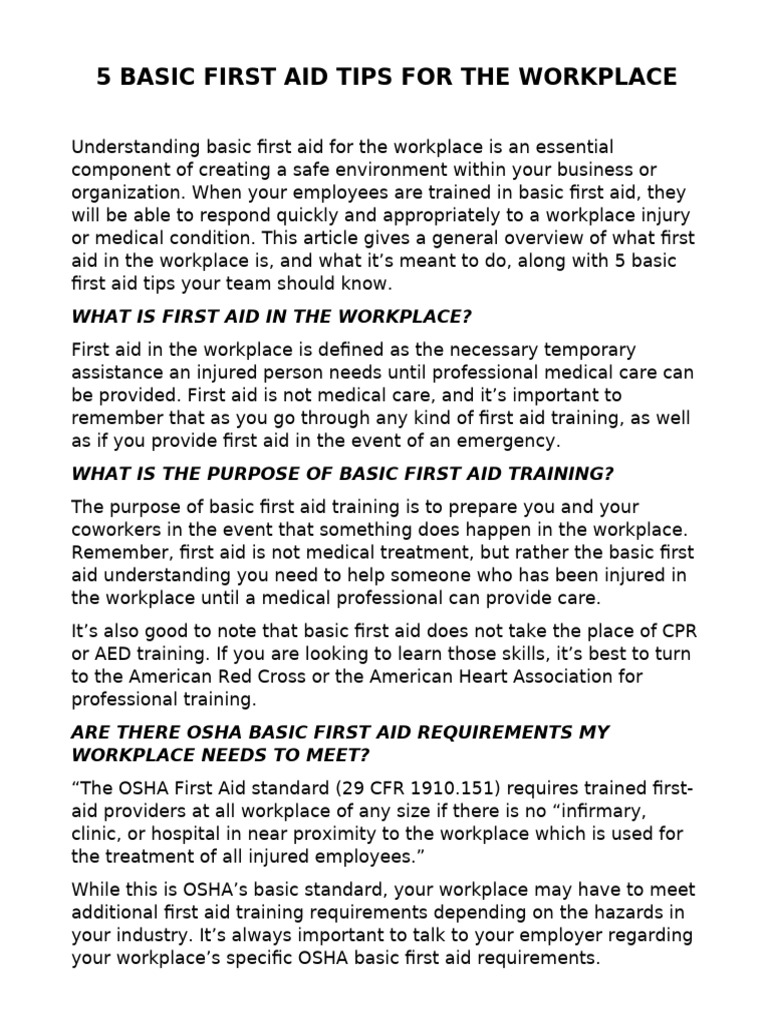 Essential First Aid Tips for Workplaces | PDF | First Aid | Personal ...