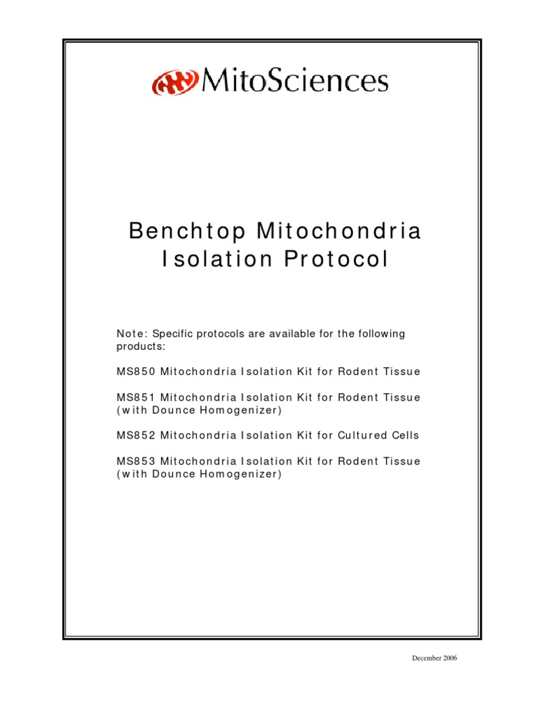 Benchtop Mitochondria Isolation Protocol: Products | PDF ...