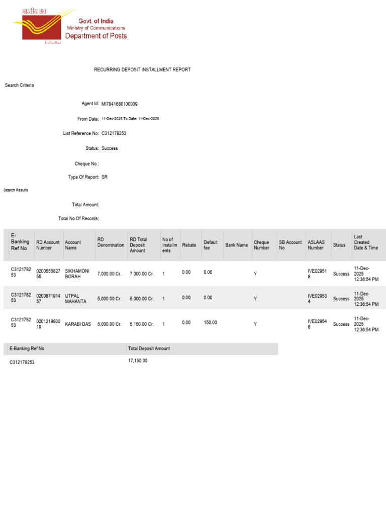 Recurring Deposit Installment Report | PDF