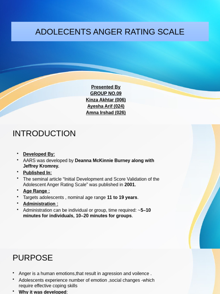 Adolescent Anger Rating Scale Overview | PDF | Anger | Adolescence