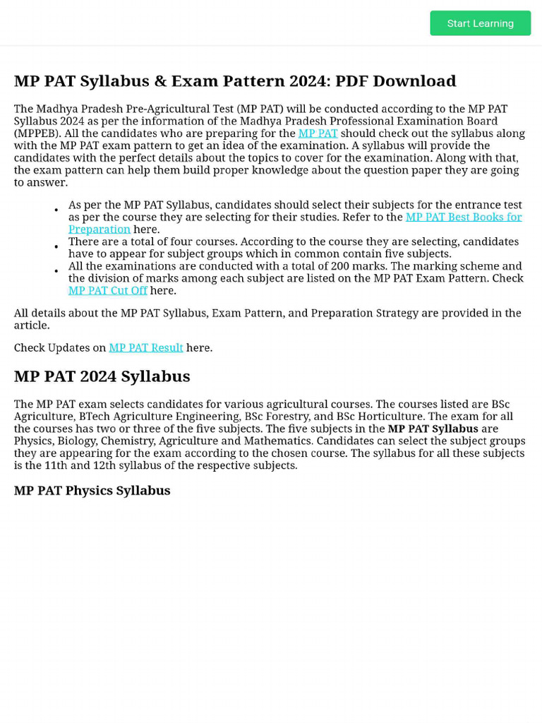 MP PAT Syllabus & Exam Pattern 2024 - PDF Download | PDF