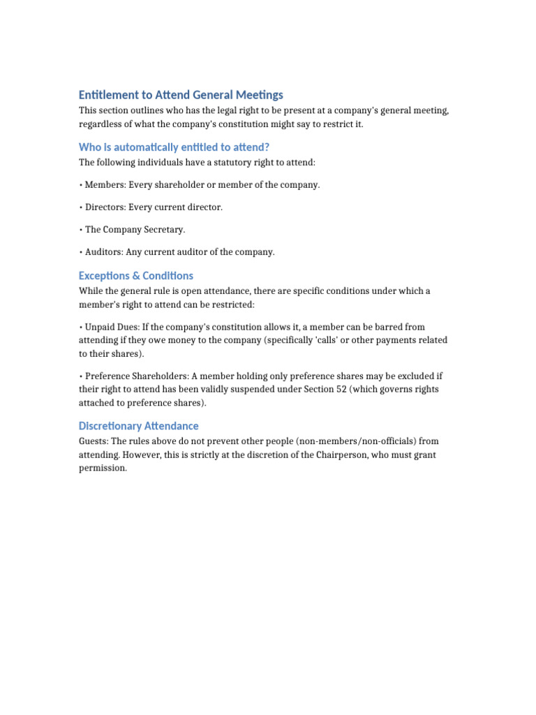 Entitlement to Attend General Meetings | PDF