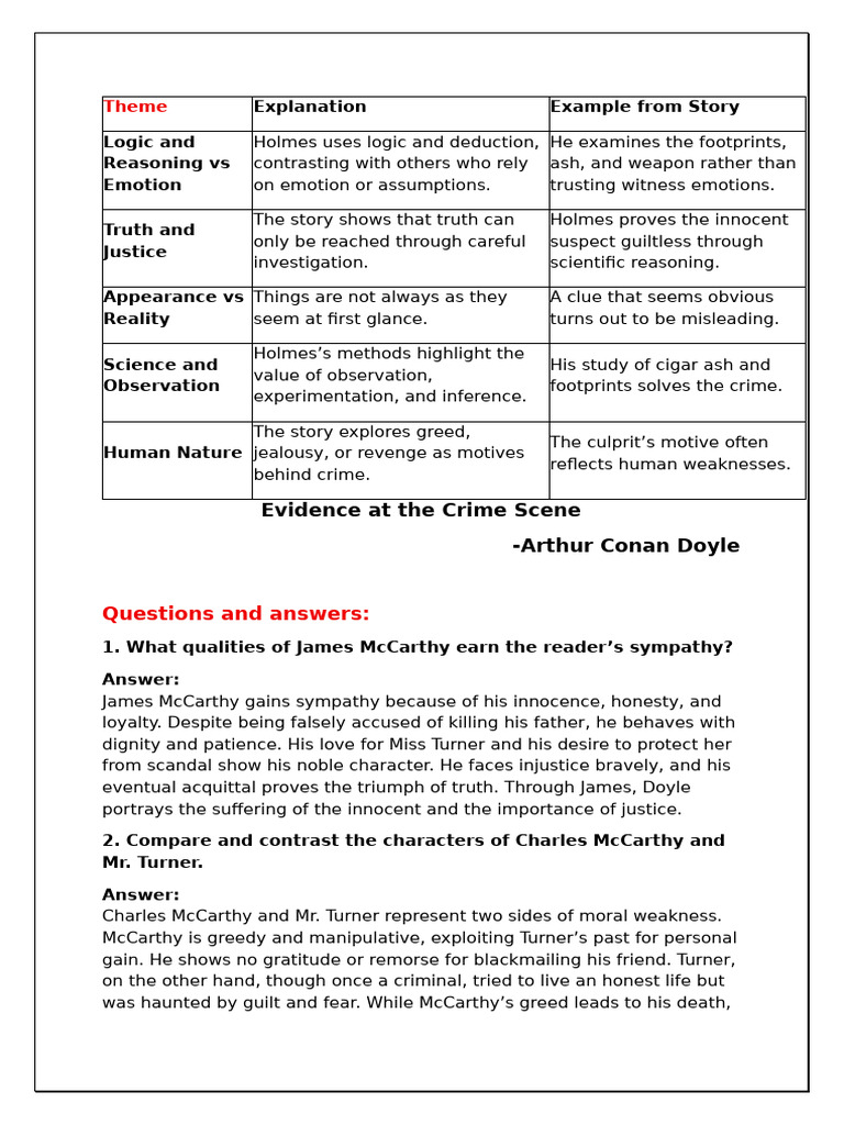 Themes in "Evidence at the Crime Scene" | PDF | Sherlock Holmes ...