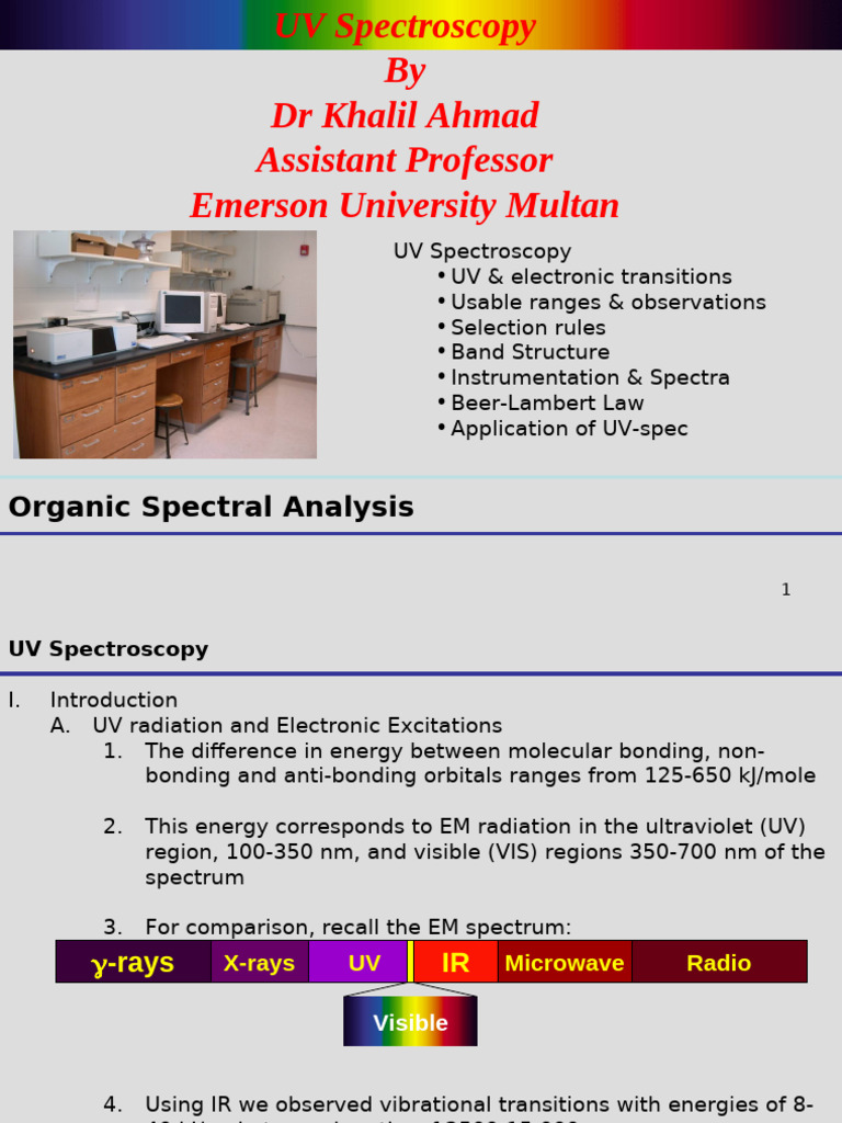 UV Spectroscopy: Principles and Applications | PDF | Molecular Orbital ...