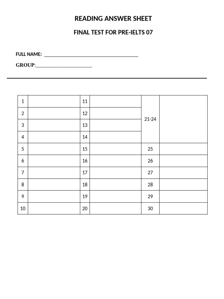Reading Answer Sheet | PDF