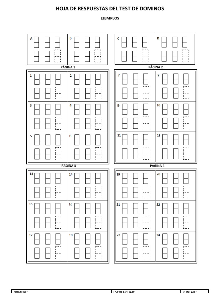 Hoja de Respuestas Del Test de Dominos