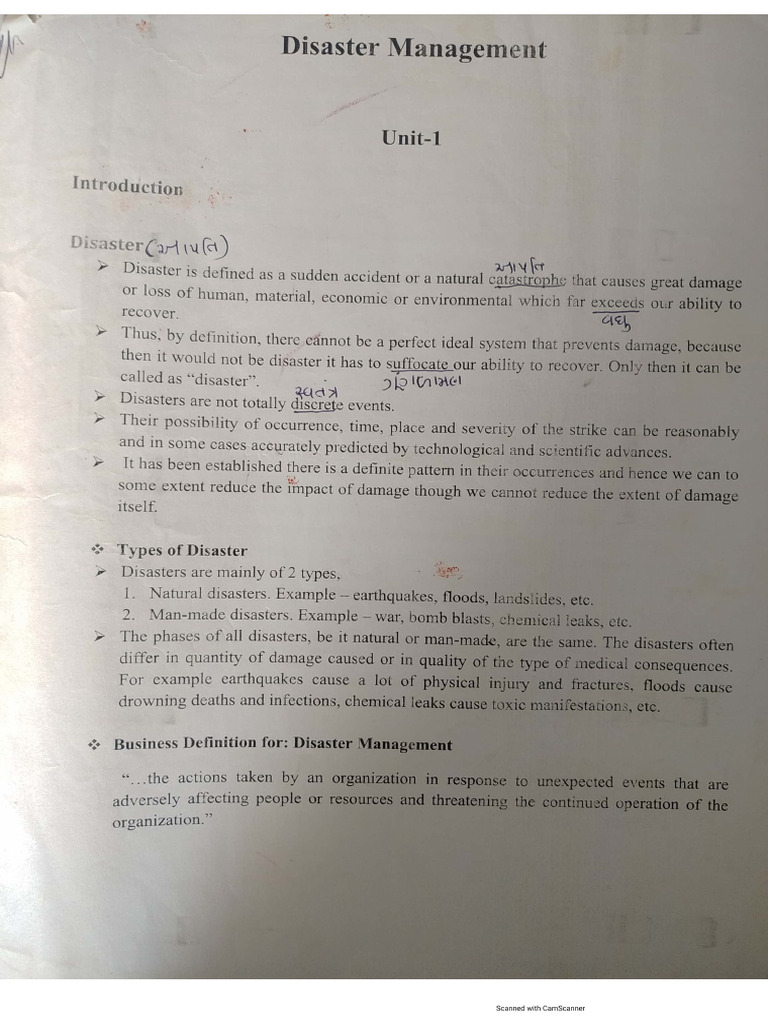 Disaster Management Unit 1 | PDF