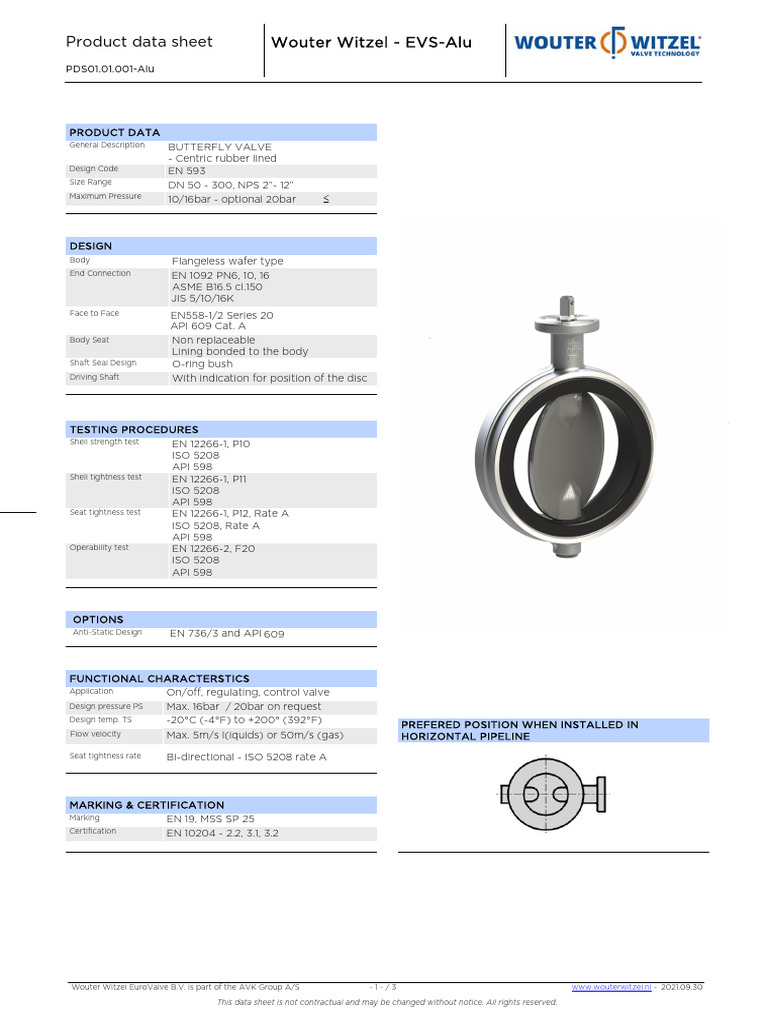 Centric Rubber Lined Butterfly Valve Data Sheet | PDF | Gas ...