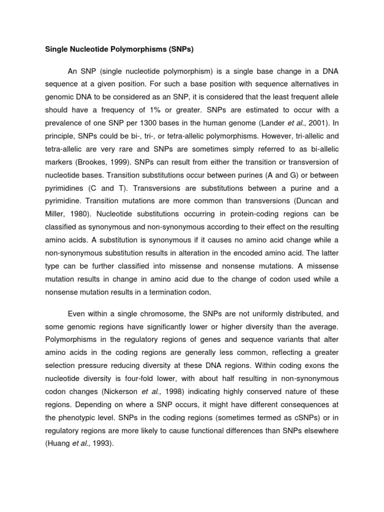 Understanding Single Nucleotide Polymorphisms Pdf Single Nucleotide