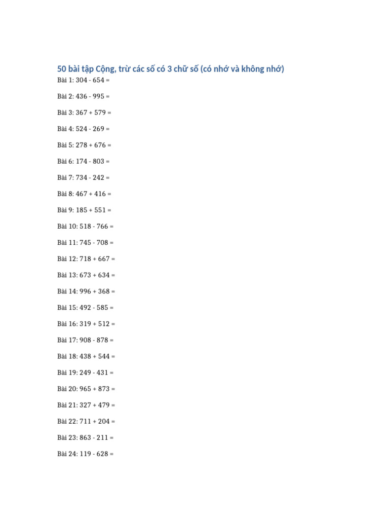 50 Bai Cong Tru 3 Chu So | PDF