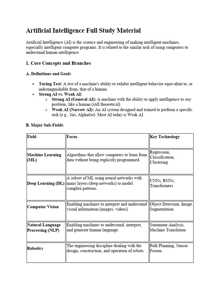 Comprehensive AI Study Guide | PDF | Artificial Intelligence ...