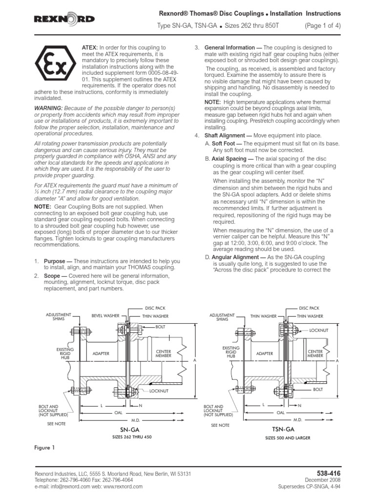 Rexnord Thomas Disc Coupling Installation | PDF | Machines | Tools