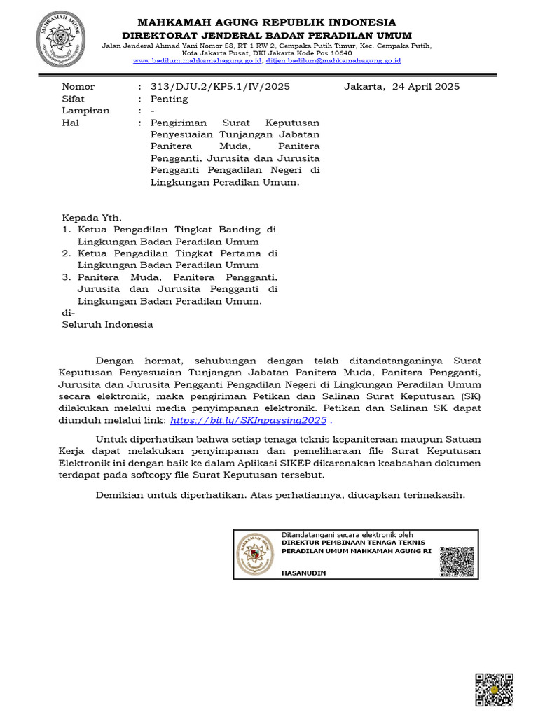 Pengiriman SK Inpassing Kenaikan Kelas 2025_sign | PDF