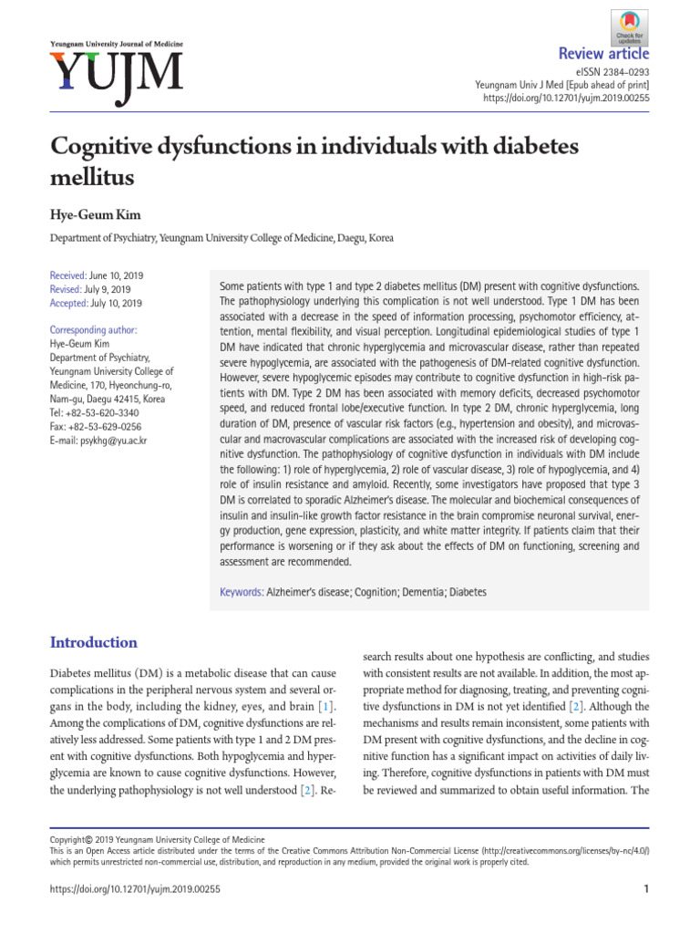 Cognitive Dysfunction in Diabetes Mellitus | PDF | Diabetes | Hyperglycemia