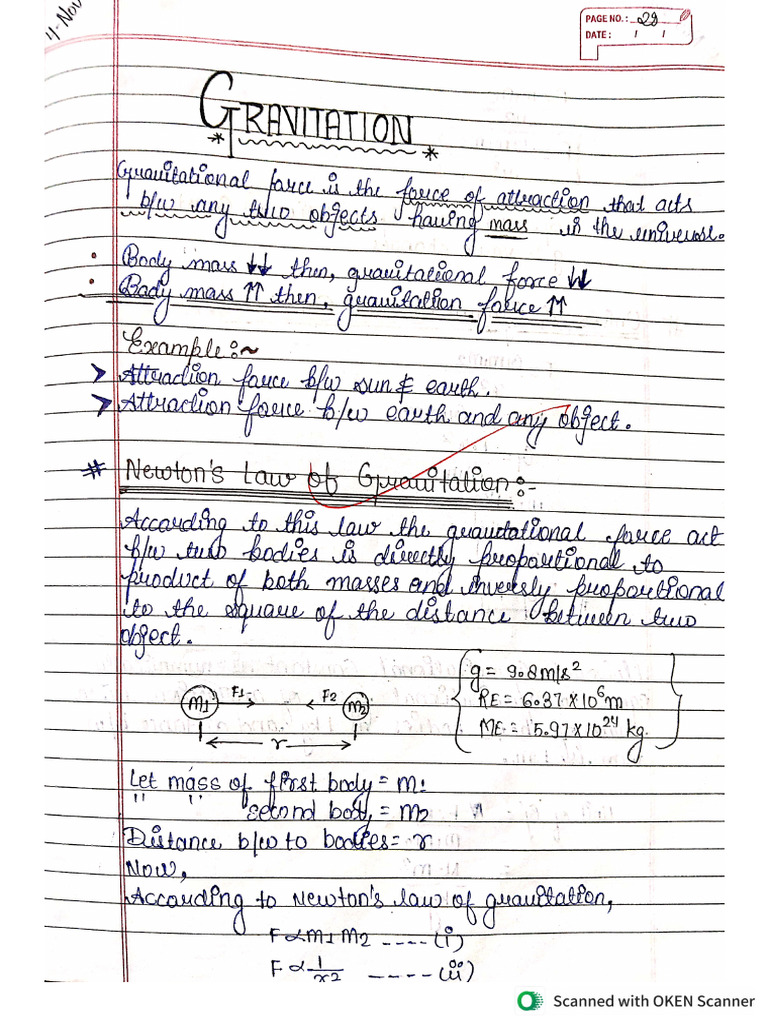 Class 11 (Gravitation Ch. Handwritten Notes) PHYSICS | PDF