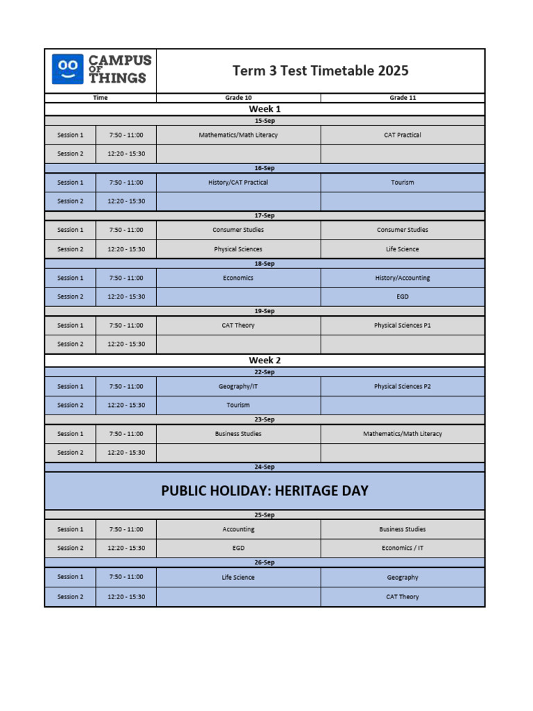 Test Timetable | PDF