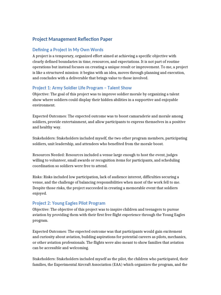 Project Management Reflection Paper | PDF | Project Management ...