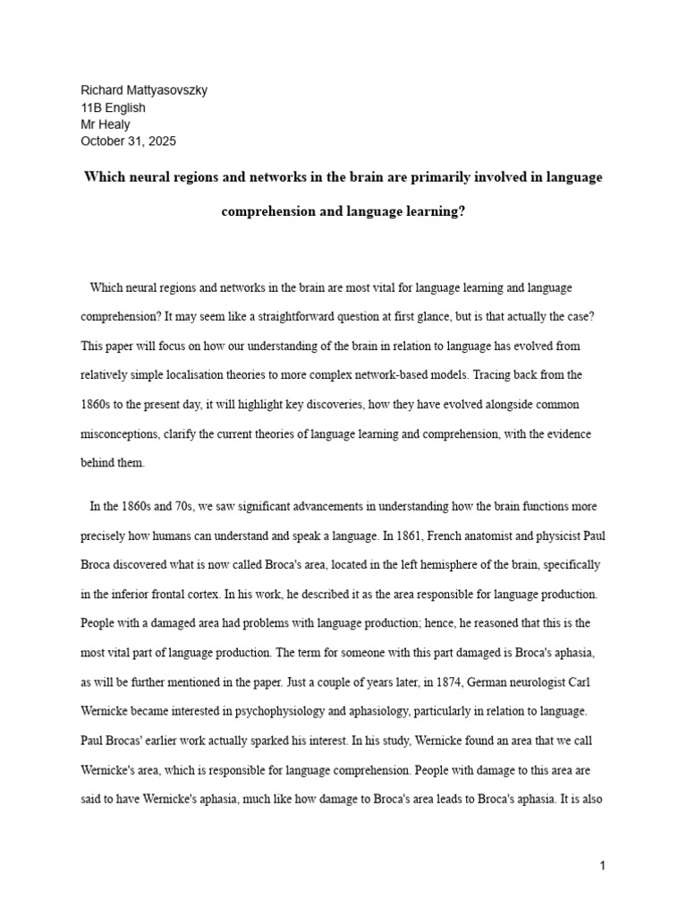 How The Brain Processes Language by Rick Matiasovsky | PDF ...