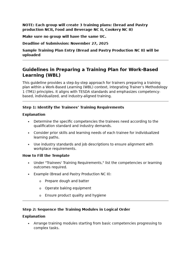 Training Plan Guidelines for WBL Programs | PDF | Methodology