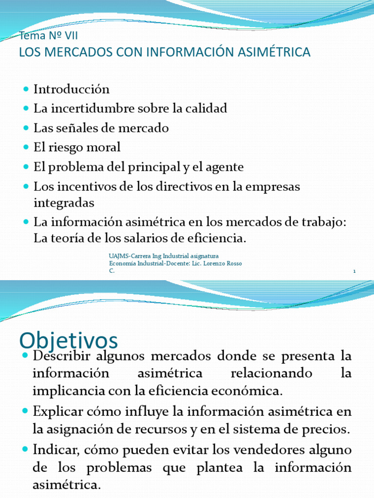 Tema N°VII Información Asimétrica | PDF | Mercado (economía ...