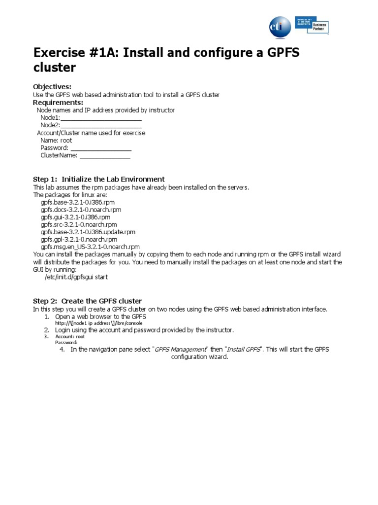 Exercise #1A: Install and Configure A GPFS Cluster: Objectives: Requirements | PDF | File System ...