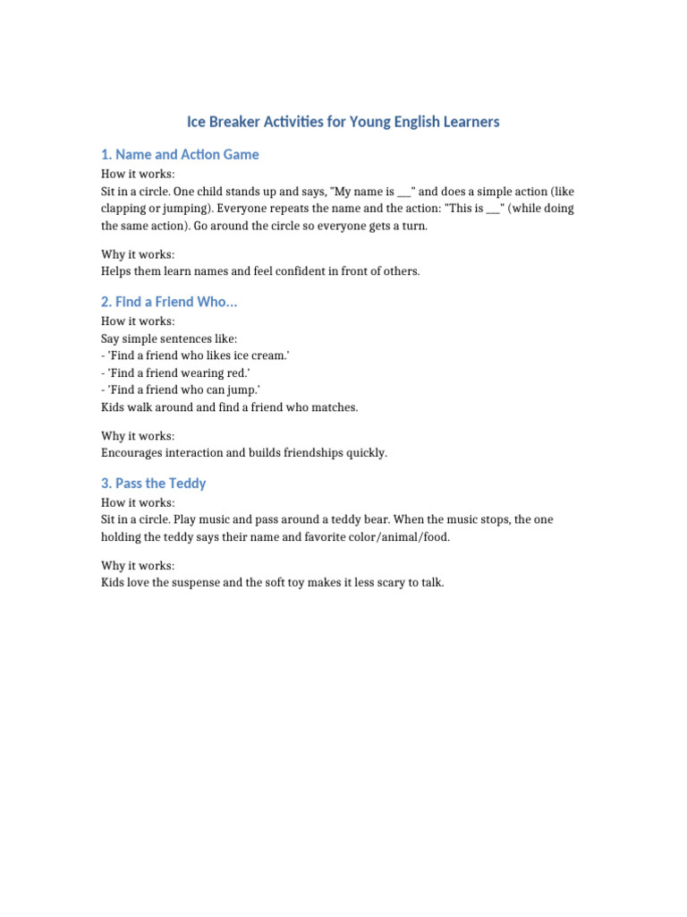 Engaging Ice Breaker Activities for Kids | PDF