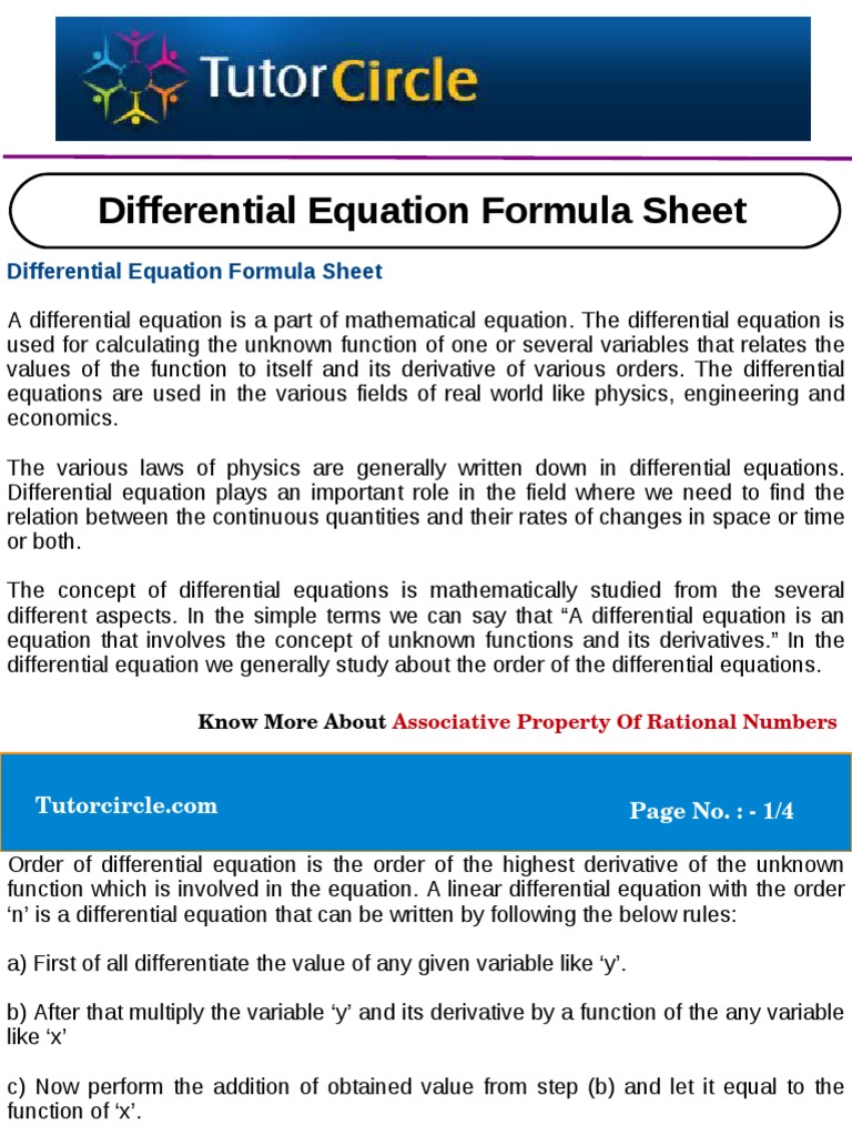 Differential Equation Formula Sheet | PDF | Teaching Methods & Materials
