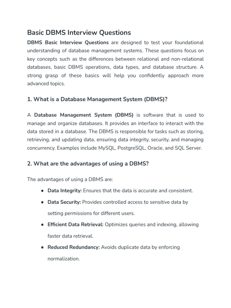 Essential DBMS Interview Questions | PDF | Databases | Database Index