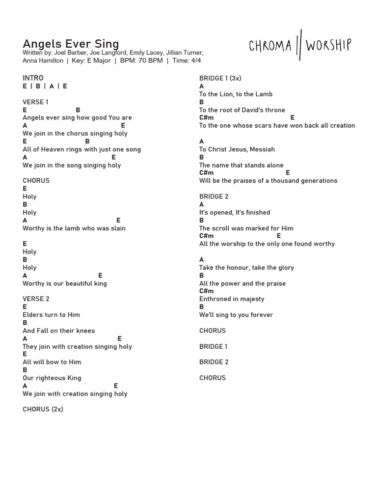 Angels Ever Sing Lyrics and Chords | PDF | Lamb Of God | Glory (Religion)